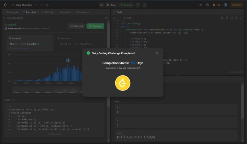 Celebrating 150 days of coding on LeetCode | Ritesh Raj Moond posted on ... Celebrating 150 days of coding on LeetCode | Ritesh Raj Moond posted on ...