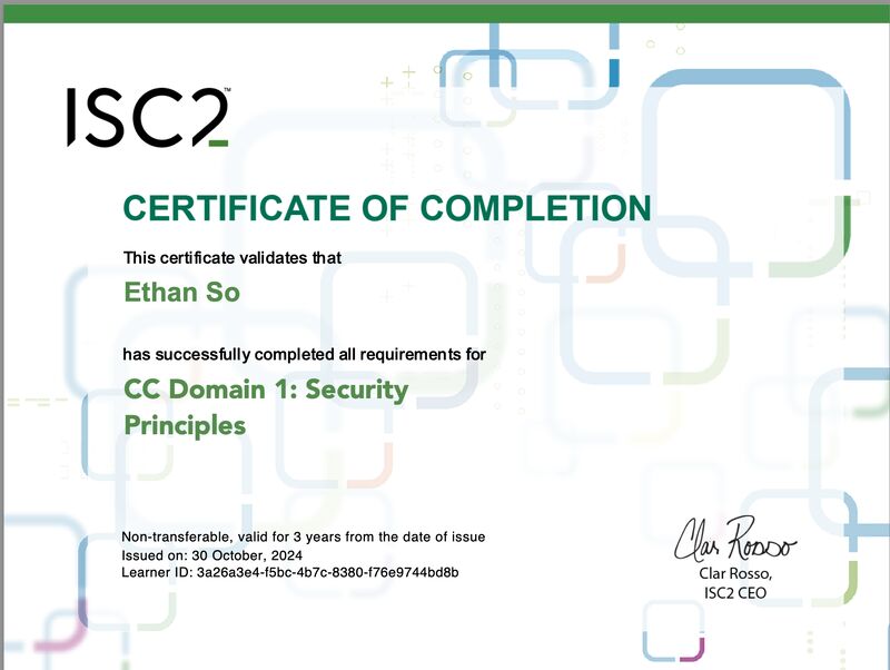 Ethan So on LinkedIn: Just completed the first part of my ISC2 CC ... Ethan So on LinkedIn: Just completed the first part of my ISC2 CC ...