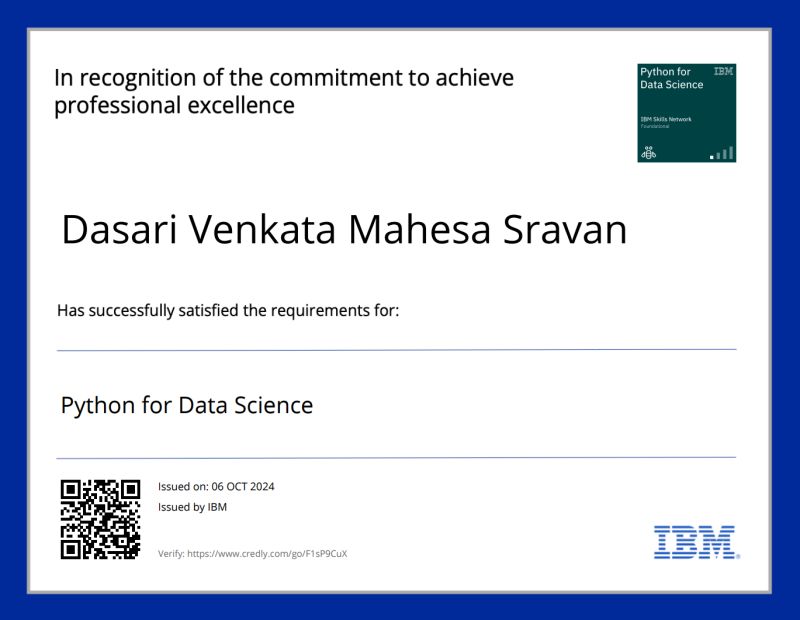 Sravan Dasari on LinkedIn: #ibm #python #digitalbadge Sravan Dasari on LinkedIn: #ibm #python #digitalbadge