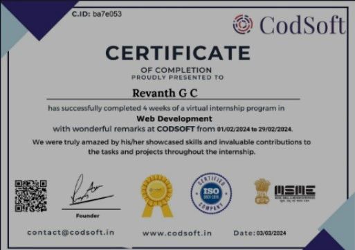 #codesoftinternship #codsoft #webdevelopment | Revanth G C #codesoftinternship #codsoft #webdevelopment | Revanth G C