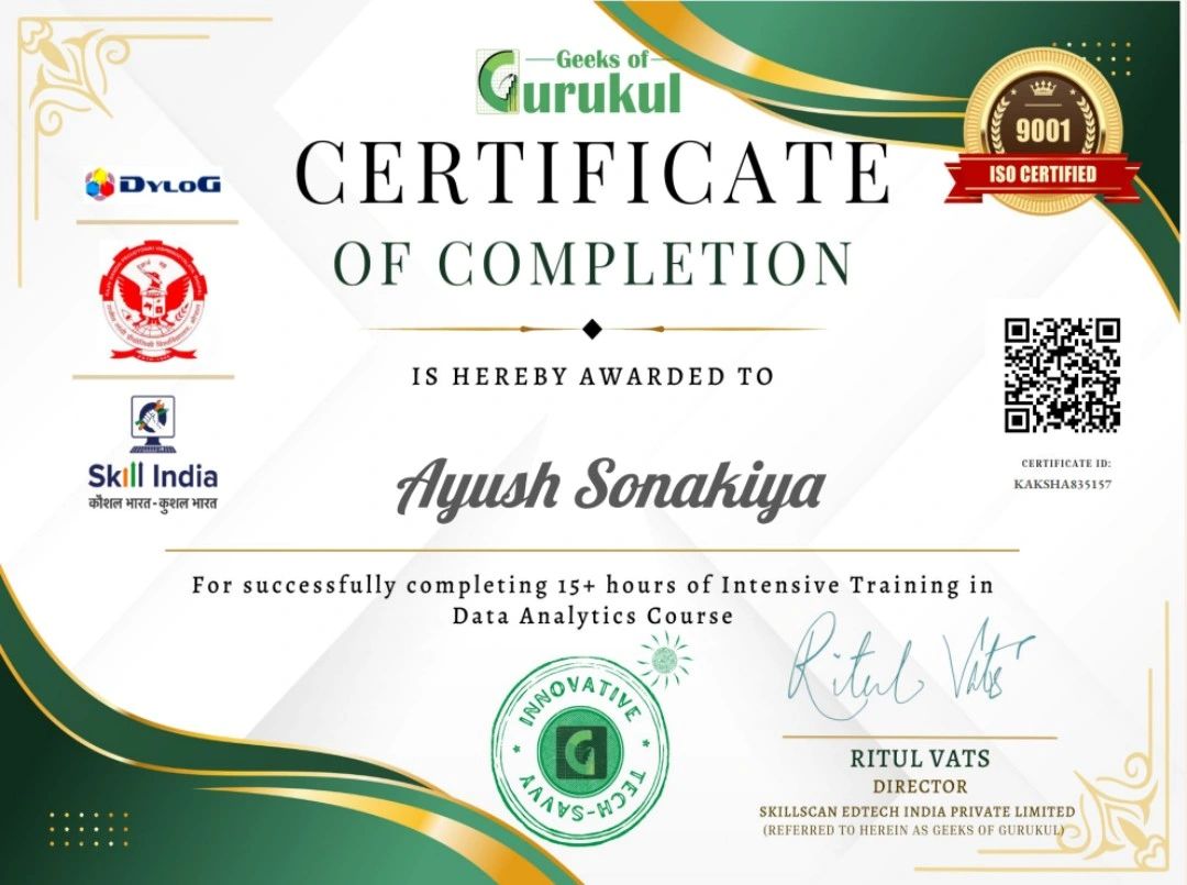 #skillindia #dylog #geeksofgurukul #dataanalytics | Ayush Sonakiya #skillindia #dylog #geeksofgurukul #dataanalytics | Ayush Sonakiya