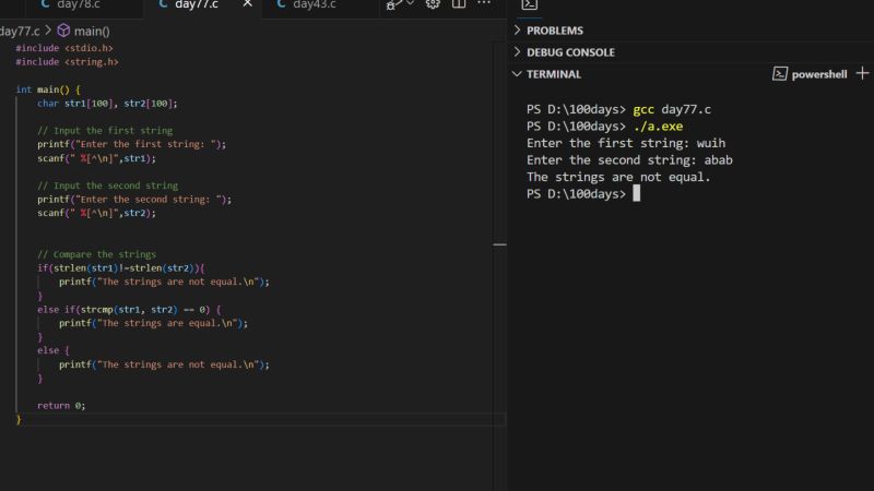 Day 77 of #100DaysOfCode: String comparison in C | Deepanshi Mittal ... Day 77 of #100DaysOfCode: String comparison in C | Deepanshi Mittal ...