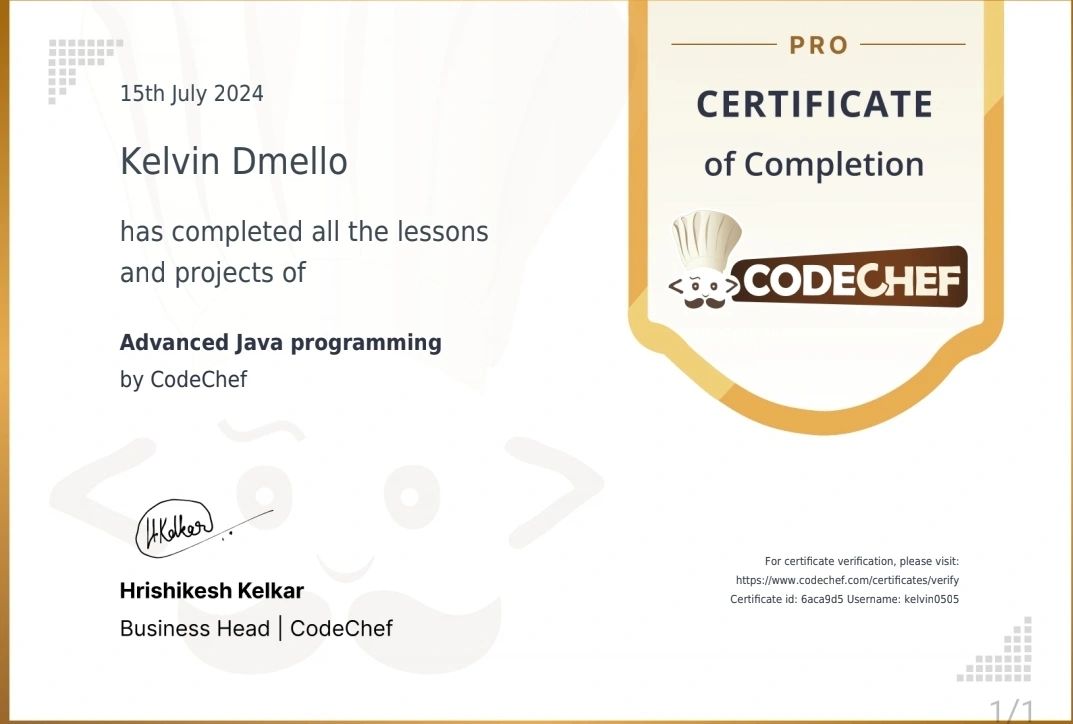 Kelvin Dmello on LinkedIn: #java #advancedjava #codechef #codingjourney Kelvin Dmello on LinkedIn: #java #advancedjava #codechef #codingjourney