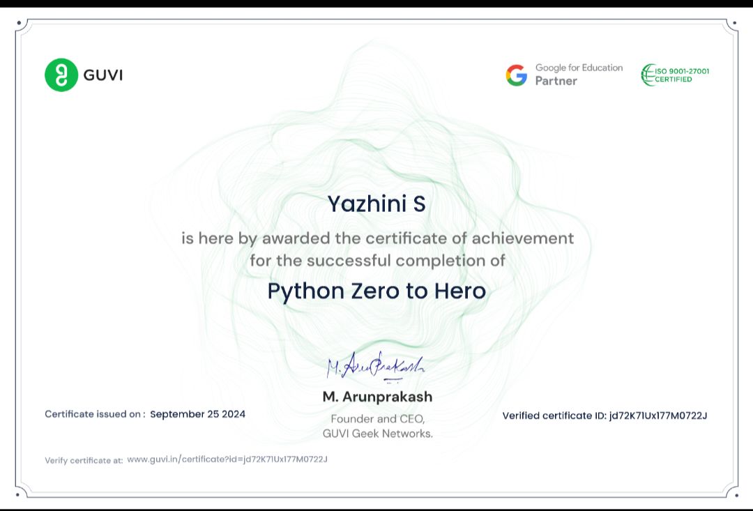 Yazhini Suresh on LinkedIn: #python #codingjourney #keeplearning #itstudent Yazhini Suresh on LinkedIn: #python #codingjourney #keeplearning #itstudent
