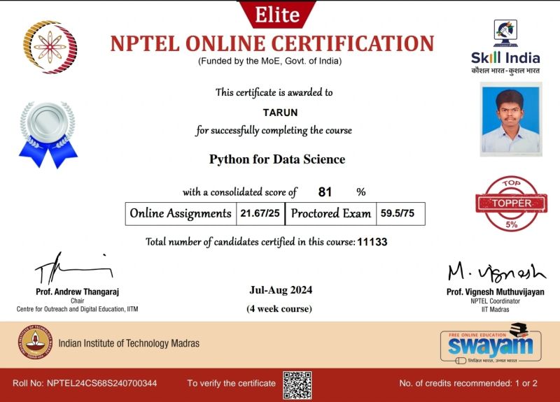 Tarun B on LinkedIn: #nptel #python #datascience Tarun B on LinkedIn: #nptel #python #datascience
