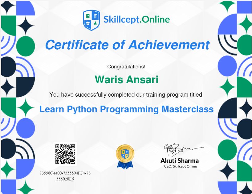Earned Python Programming Masterclass | WARIS ANSARI posted on the ... Earned Python Programming Masterclass | WARIS ANSARI posted on the ...