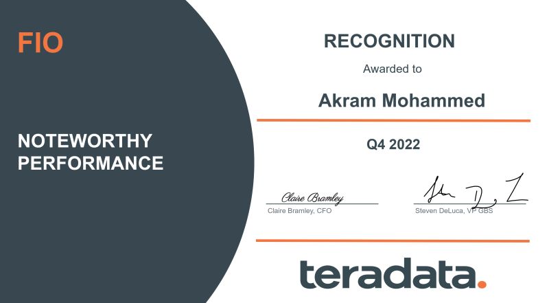 Mohammed Akram on LinkedIn: #noteworthy #teradata #fio #team # ... Mohammed Akram on LinkedIn: #noteworthy #teradata #fio #team # ...