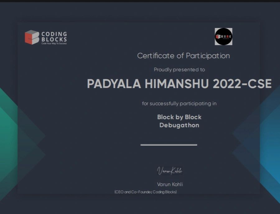 Padyala Himanshu on LinkedIn: #codingblocks #blockbyblockdebugathon Padyala Himanshu on LinkedIn: #codingblocks #blockbyblockdebugathon
