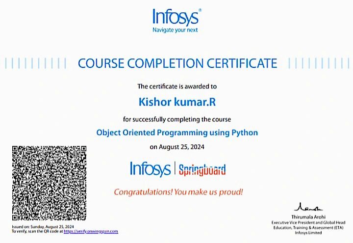 Kishore kumar R on LinkedIn: Iam Completed Object Oriented Programming ... Kishore kumar R on LinkedIn: Iam Completed Object Oriented Programming ...