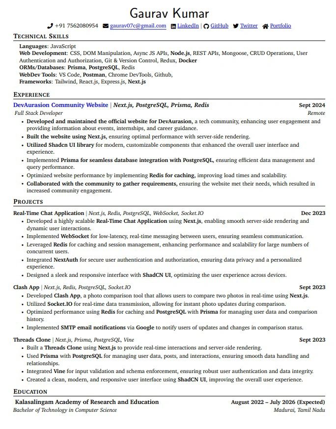 Gaurav Kumar on LinkedIn: Rate My Resume for Full stack Developer ... Gaurav Kumar on LinkedIn: Rate My Resume for Full stack Developer ...