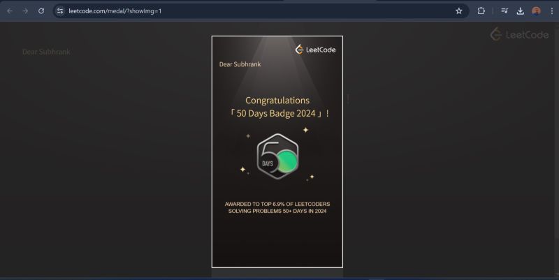Subhrank Priya on LinkedIn: #dsa #leetcode #coding #badge #streak #bitmesra Subhrank Priya on LinkedIn: #dsa #leetcode #coding #badge #streak #bitmesra