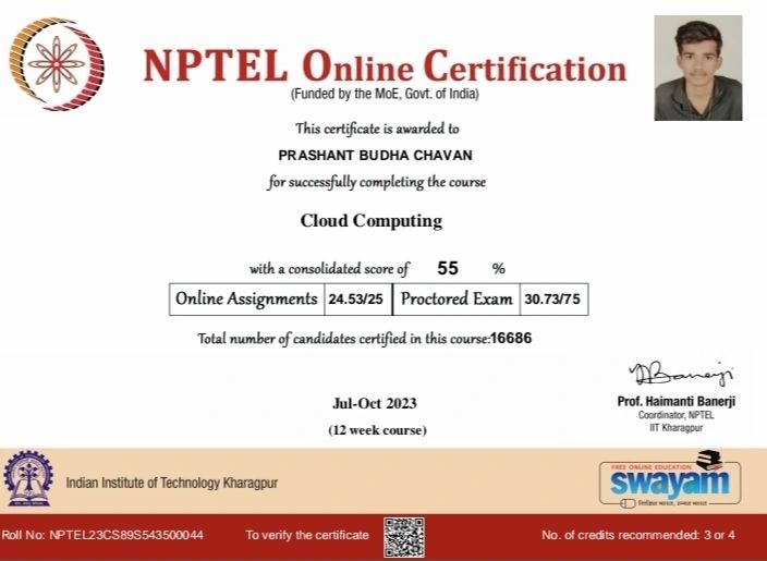 Completed Cloud Computing Course Successfully On NPTEL… | Prashant Chavhan Completed Cloud Computing Course Successfully On NPTEL… | Prashant Chavhan