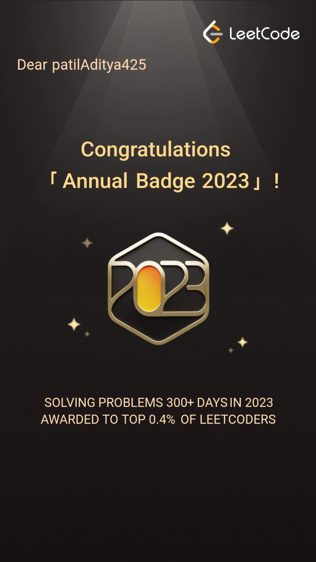 Hey everyone , I've just received the LeetCode Annual Badge 2023 ... Hey everyone , I've just received the LeetCode Annual Badge 2023 ...