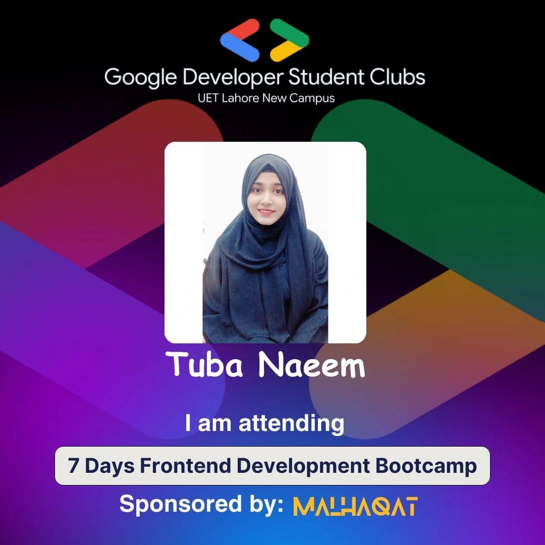 Tuba Naeem on LinkedIn: I am attending '7 days Frontend Development ... Tuba Naeem on LinkedIn: I am attending '7 days Frontend Development ...