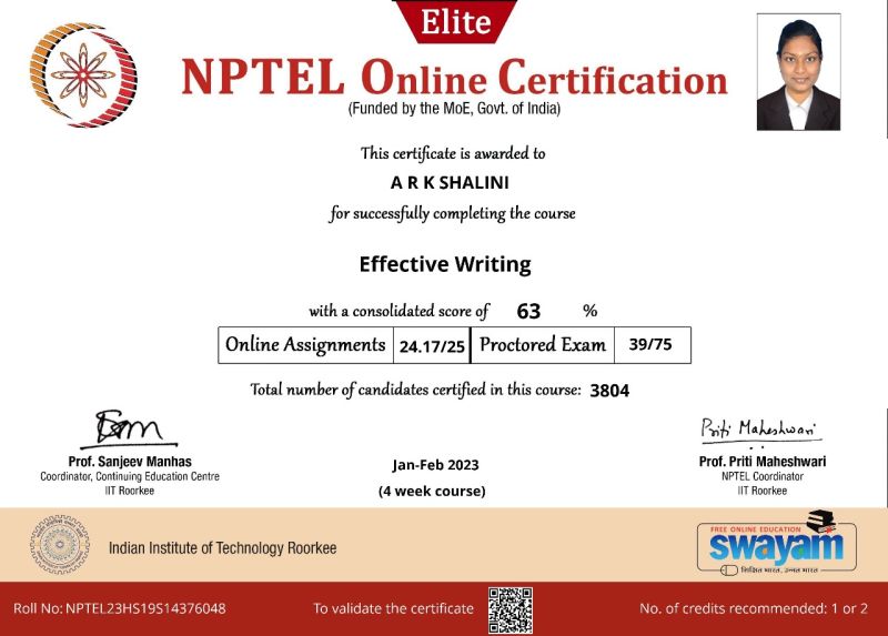 Shalini A R K on LinkedIn: #nptel #elite #swayam #nptel # ... Shalini A R K on LinkedIn: #nptel #elite #swayam #nptel # ...