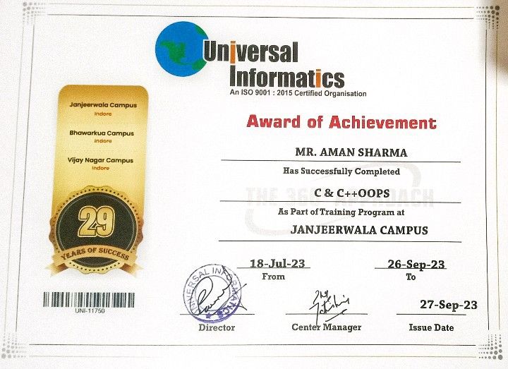 Aman Sharma on LinkedIn: #cplusplus #certification #codingskills Aman Sharma on LinkedIn: #cplusplus #certification #codingskills