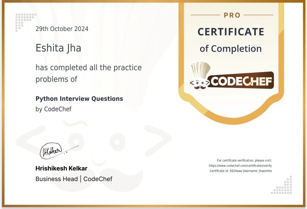 Eshita Jha on LinkedIn: #codechef Eshita Jha on LinkedIn: #codechef