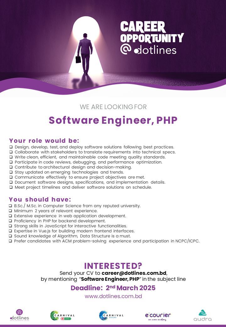 Dotlines is hiring Software Engineer, PHP! Job Location: Gulshan ... Dotlines is hiring Software Engineer, PHP! Job Location: Gulshan ...