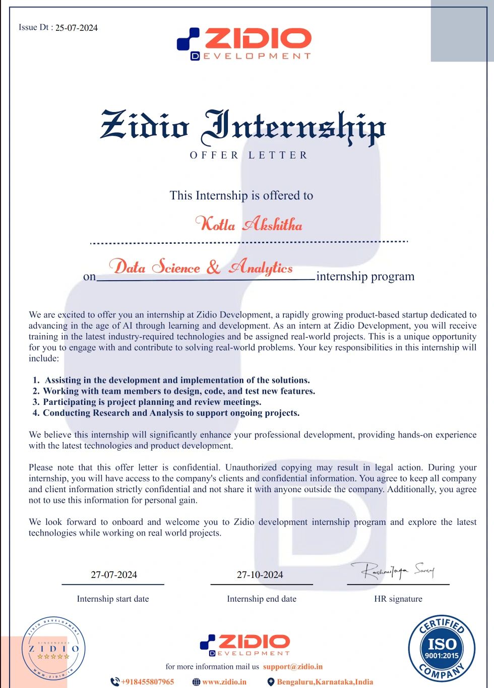 Akshitha Kotla on LinkedIn: #zidio #internship Akshitha Kotla on LinkedIn: #zidio #internship