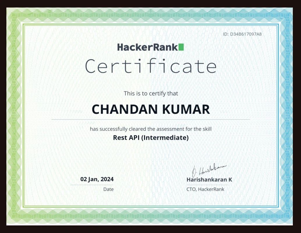 Chandan Kumar on LinkedIn: #api #webdevelopment #hackerranksuccess Chandan Kumar on LinkedIn: #api #webdevelopment #hackerranksuccess