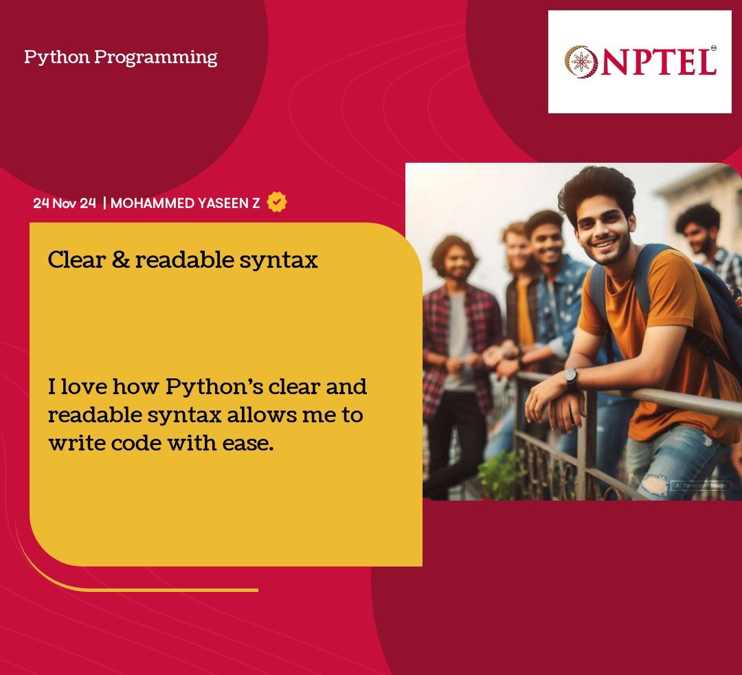 Mohammed Yaseen on LinkedIn: #nptel #swayam #python #experience Mohammed Yaseen on LinkedIn: #nptel #swayam #python #experience