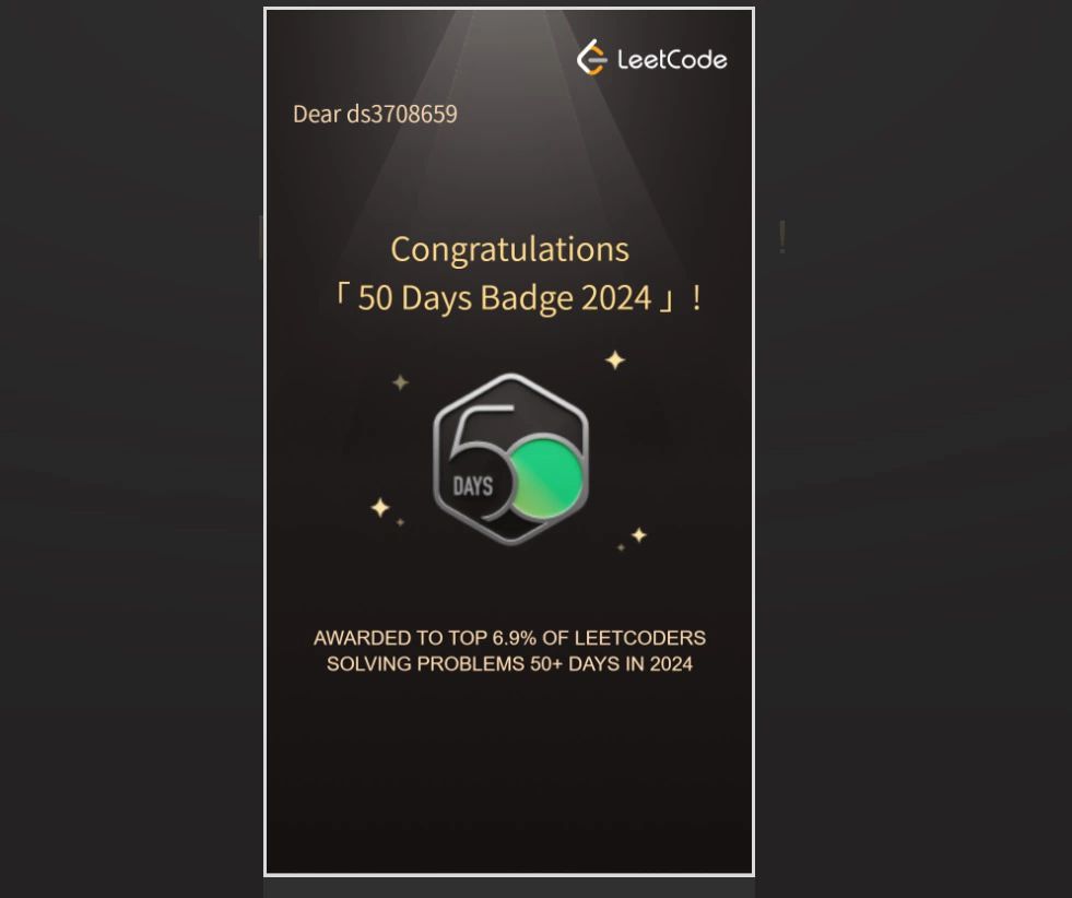 Deepti Singh on LinkedIn: #50daysofcode #leetcodebadge #achievementunlocked Deepti Singh on LinkedIn: #50daysofcode #leetcodebadge #achievementunlocked