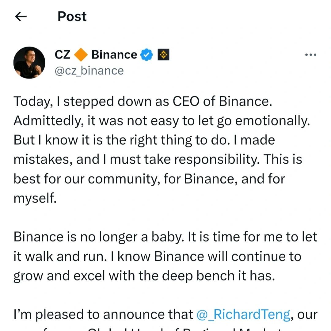 Babu SK on LinkedIn: Binance CEO CZ steps down ...after appointing ... Babu SK on LinkedIn: Binance CEO CZ steps down ...after appointing ...