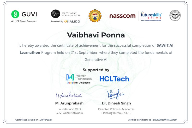 Vaibhavi Ponna on LinkedIn: #generativeai #sawitai #learnathon # ... Vaibhavi Ponna on LinkedIn: #generativeai #sawitai #learnathon # ...