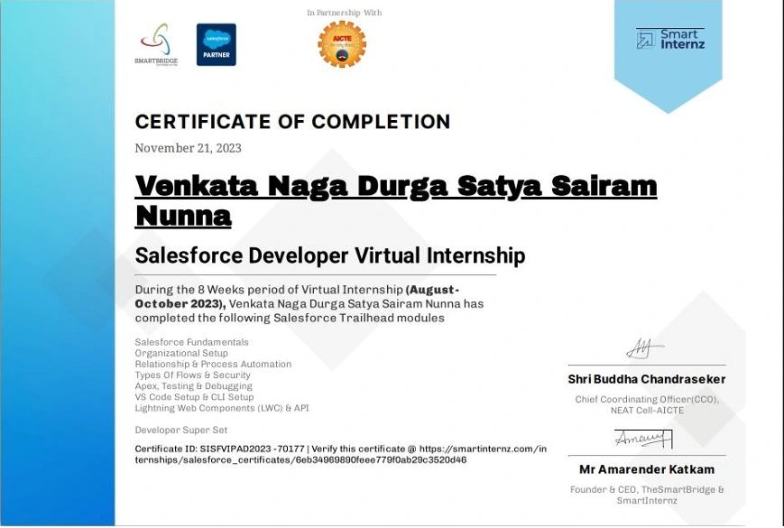 Sairam Nunna on LinkedIn: #salesforce #internship #trailhead Sairam Nunna on LinkedIn: #salesforce #internship #trailhead