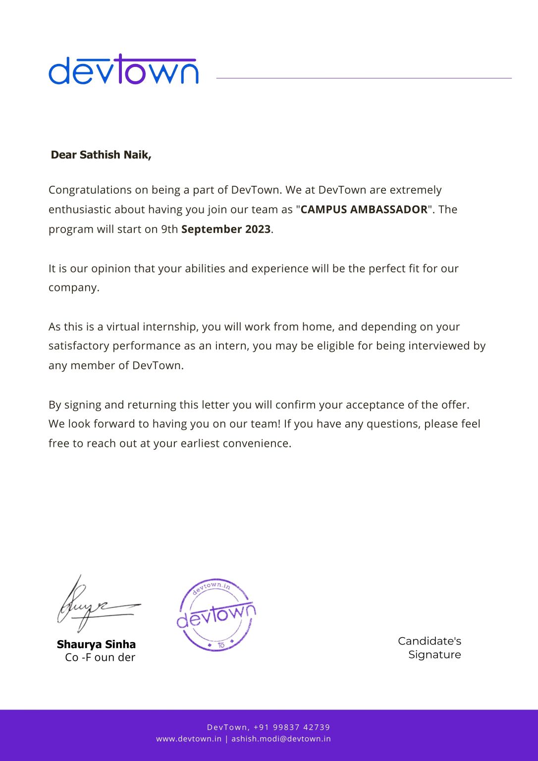 #devtown #campusambassador #offerletter | Sathish Naik Dharavath #devtown #campusambassador #offerletter | Sathish Naik Dharavath