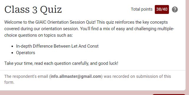 Muzammil Ahmed on LinkedIn: Scored 38 of 40 in Typescript quiz This ... Muzammil Ahmed on LinkedIn: Scored 38 of 40 in Typescript quiz This ...
