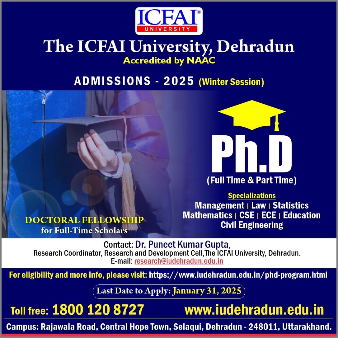 The ICFAI University, Dehradun, invites applications for admission to ... The ICFAI University, Dehradun, invites applications for admission to ...