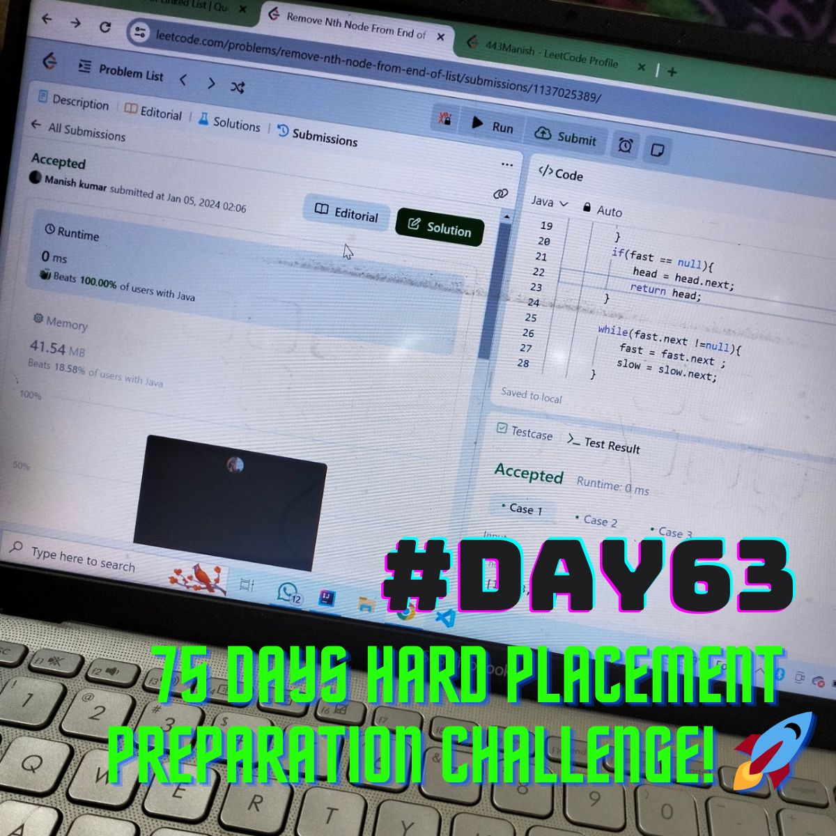 Finished Day 63 of the 75 Days Hard Placement Challenge | Manish Kumar ... Finished Day 63 of the 75 Days Hard Placement Challenge | Manish Kumar ...
