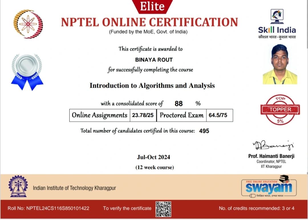 Binaya Rout on LinkedIn: #nptel #algorithms | 10 comments Binaya Rout on LinkedIn: #nptel #algorithms | 10 comments