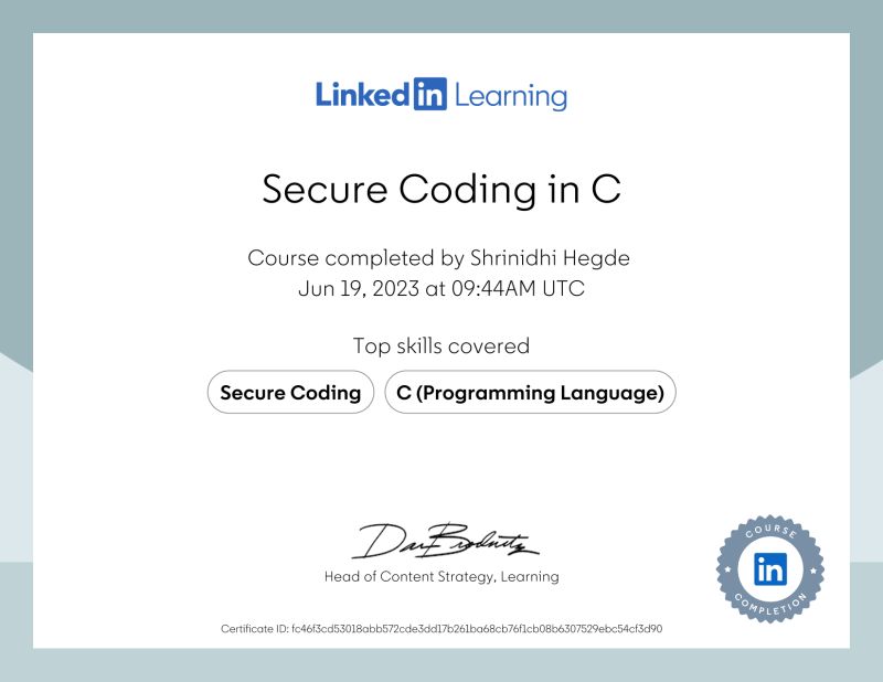 Shrinidhi Hegde on LinkedIn: Certificate of Completion Shrinidhi Hegde on LinkedIn: Certificate of Completion