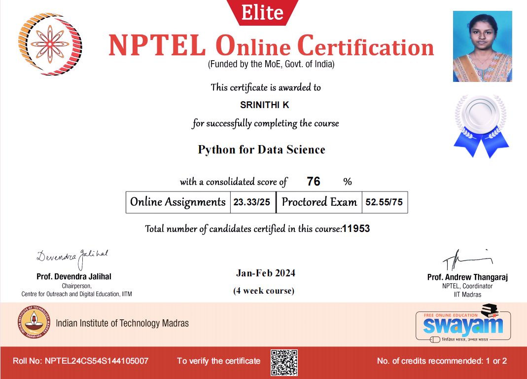 Srinithi K on LinkedIn: #pythonfordatascience #nptel #datascience #python Srinithi K on LinkedIn: #pythonfordatascience #nptel #datascience #python