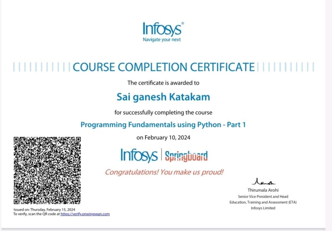 Sai Ganesh Katakam on LinkedIn: #infosysspringboard #infosys Sai Ganesh Katakam on LinkedIn: #infosysspringboard #infosys