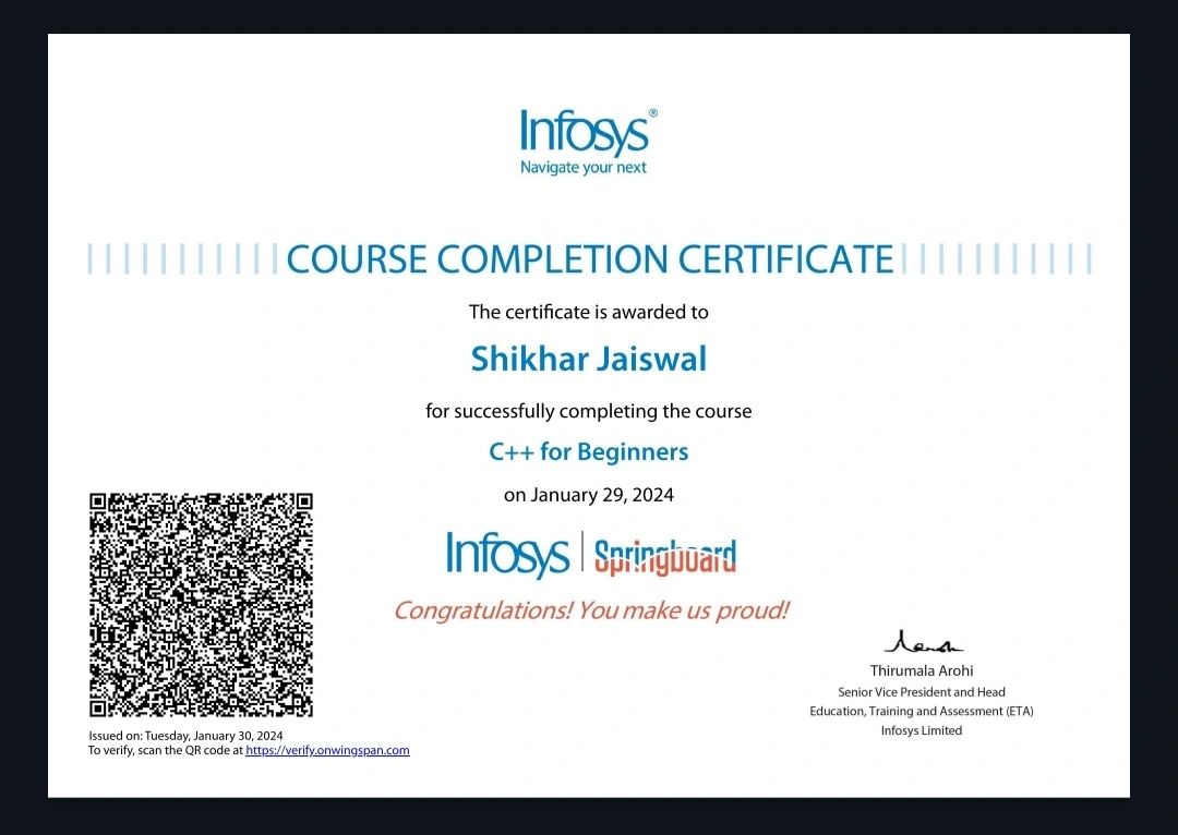 Shikhar Jaiswal on LinkedIn: #cplusplus #infosysspringboard Shikhar Jaiswal on LinkedIn: #cplusplus #infosysspringboard
