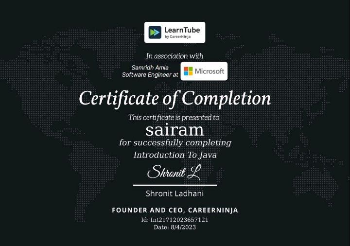 Sairam Polisetty on LinkedIn: #learntube #java #java #certification Sairam Polisetty on LinkedIn: #learntube #java #java #certification