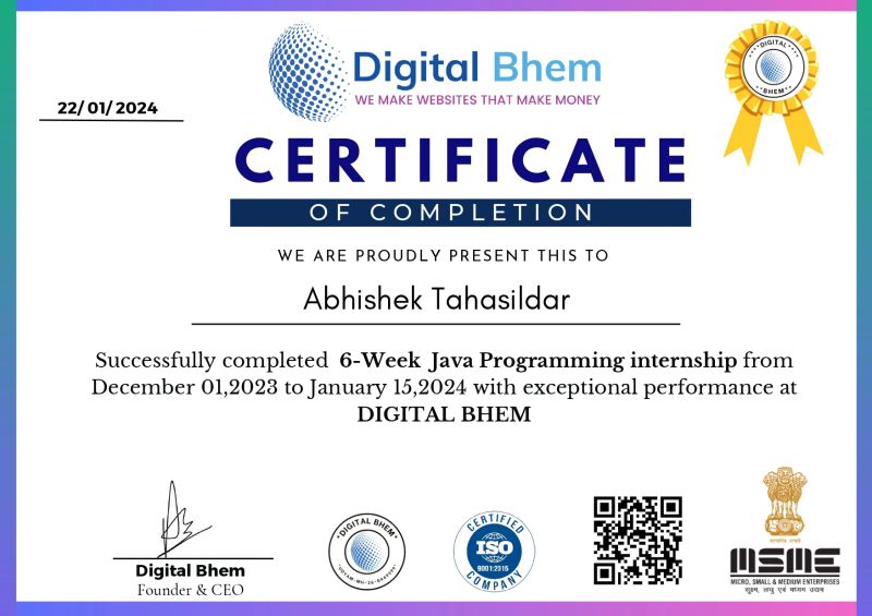 Abhishek Tahasildar on LinkedIn: #javainternship #digitalbhem # ... Abhishek Tahasildar on LinkedIn: #javainternship #digitalbhem # ...