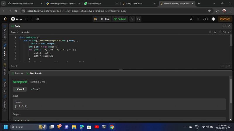 Minisha Muthukumar on LinkedIn: 🚀 Problem Solved: Product of Array ... Minisha Muthukumar on LinkedIn: 🚀 Problem Solved: Product of Array ...
