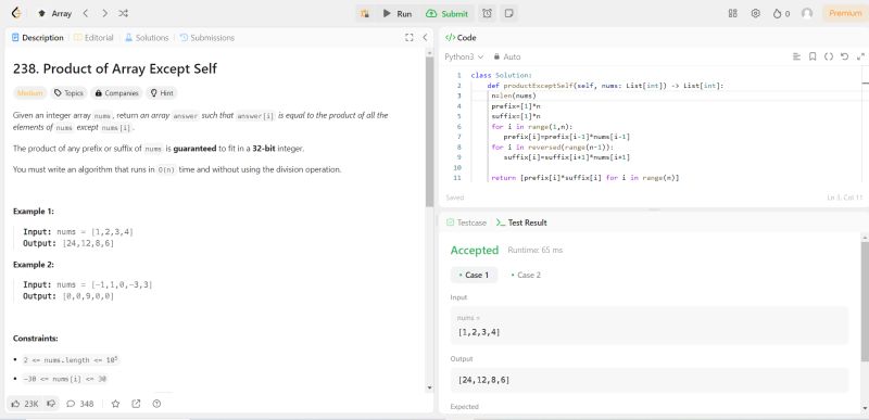 SRIMATHI G on LinkedIn: 🚀 Problem Solved: Product of Array Except Self ... SRIMATHI G on LinkedIn: 🚀 Problem Solved: Product of Array Except Self ...