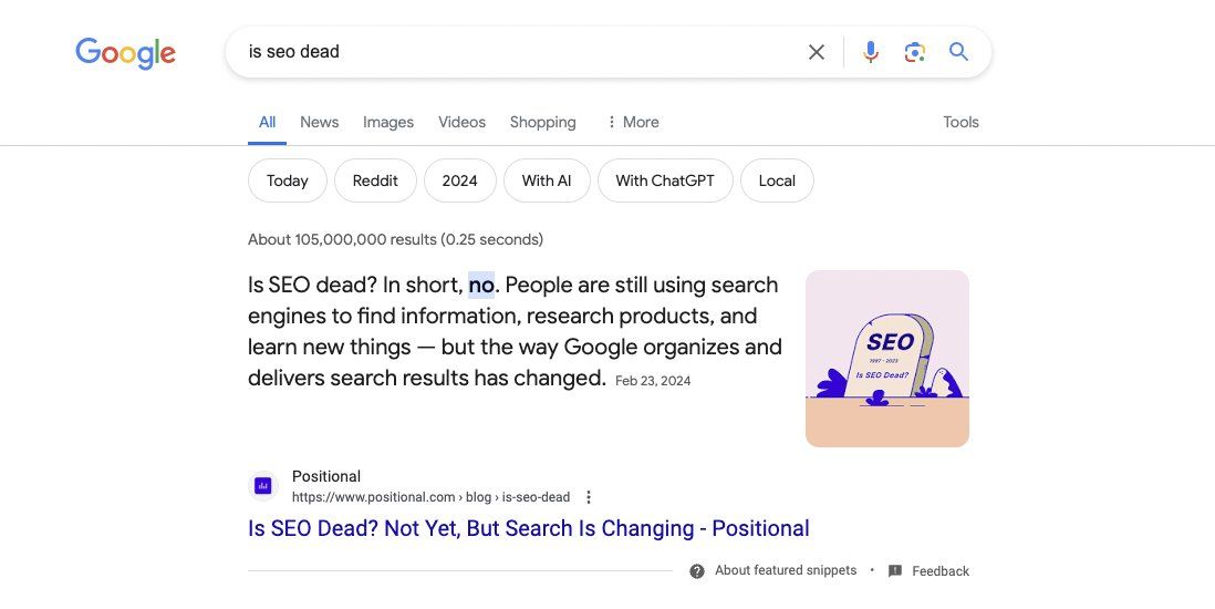 Is SEO dead? ☠ I love that this is our first featured snippet (I think ... Is SEO dead? ☠ I love that this is our first featured snippet (I think ...