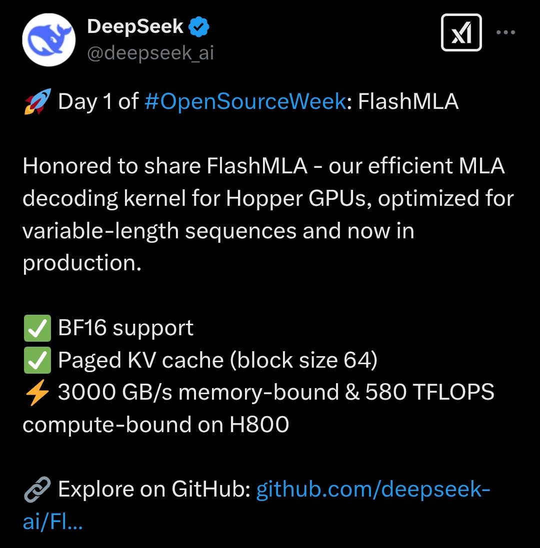 🐳 Deepseek Open Source Week Kicked off with FlashMLA With 3000 GB/s ... 🐳 Deepseek Open Source Week Kicked off with FlashMLA With 3000 GB/s ...