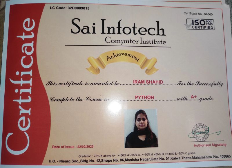 Iram Shahid on LinkedIn: #python #certified #developer Iram Shahid on LinkedIn: #python #certified #developer