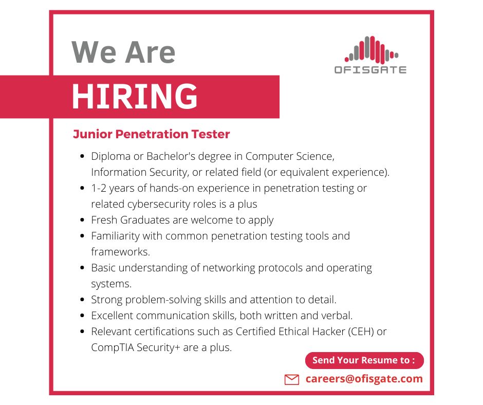 OFISGATE on LinkedIn: Position Available: Junior Penetration Tester Job ... OFISGATE on LinkedIn: Position Available: Junior Penetration Tester Job ...