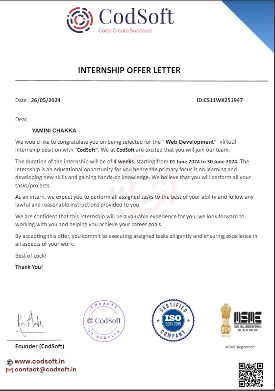 #codsoft #intern | Chakka Yamini #codsoft #intern | Chakka Yamini