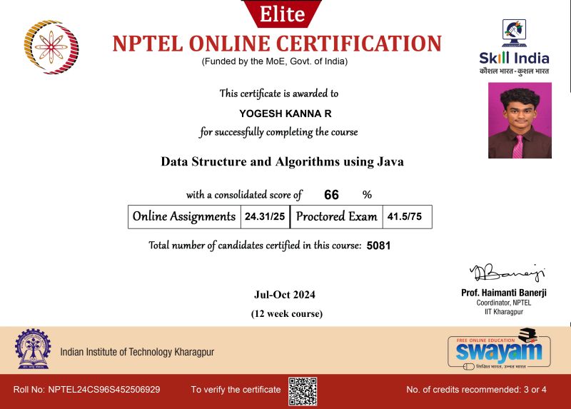 Yogesh Kanna on LinkedIn: Completed the NPTEL course on Data Structure ... Yogesh Kanna on LinkedIn: Completed the NPTEL course on Data Structure ...