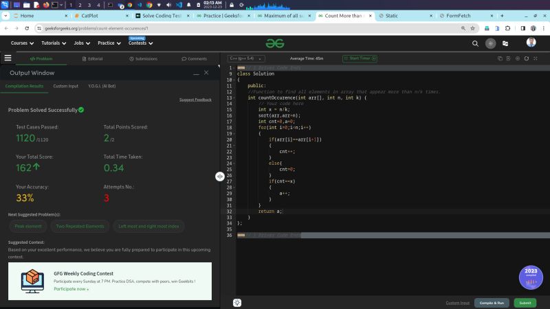 Day 23 of #100daysofcodechallenge: Problem solving with n/k occurance ... Day 23 of #100daysofcodechallenge: Problem solving with n/k occurance ...