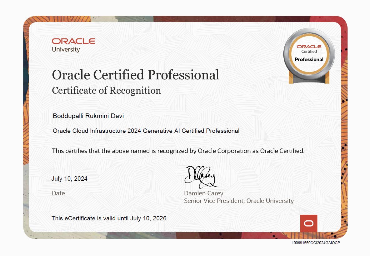boddupalli rukmini devi on LinkedIn: #oraclecertified # ... boddupalli rukmini devi on LinkedIn: #oraclecertified # ...